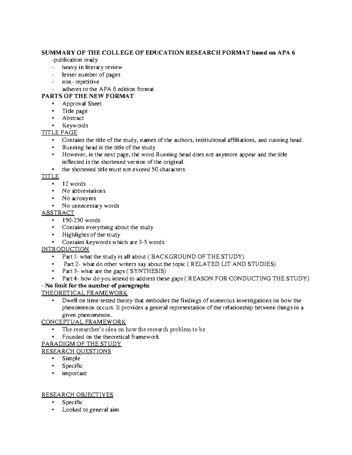 APA-6- Summary - APA 6 - SUMMARY OF THE COLLEGE OF EDUCATION RESEARCH ...