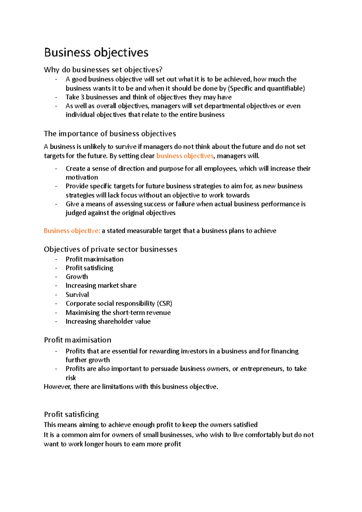 Business objectives - By setting clear business objectives, managers ...