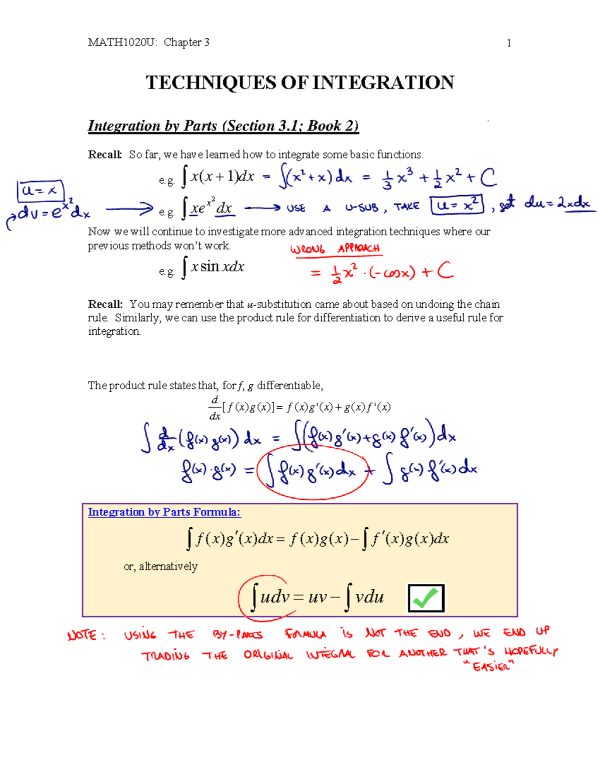 Week 1 Lecture 1 Ver. 3 - TECHNIQUES OF INTEGRATION ####### Integration ...