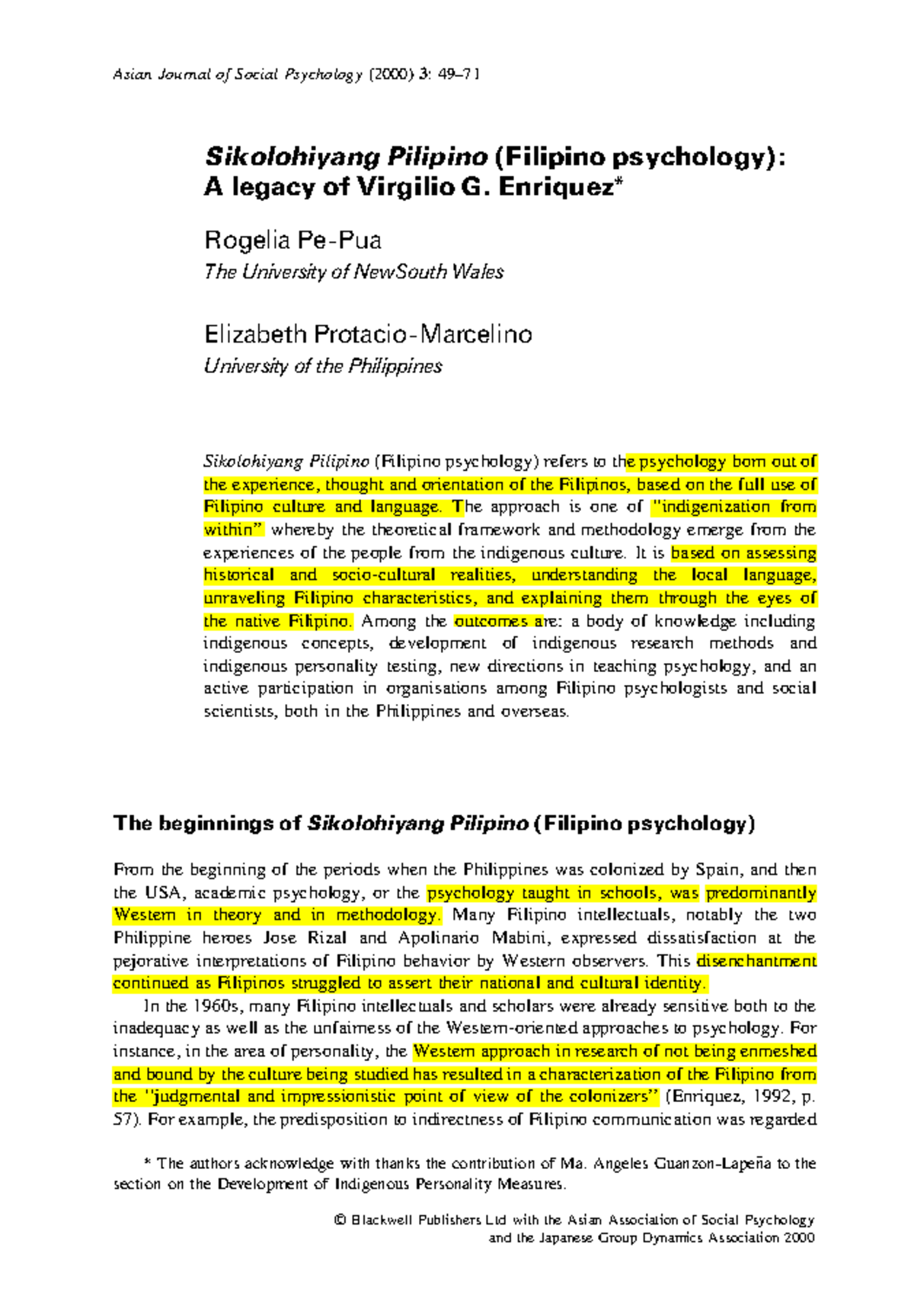 Pe Pua and Marcelino (2000 ) - Sikolohiyang Pilipino (Filipino ...