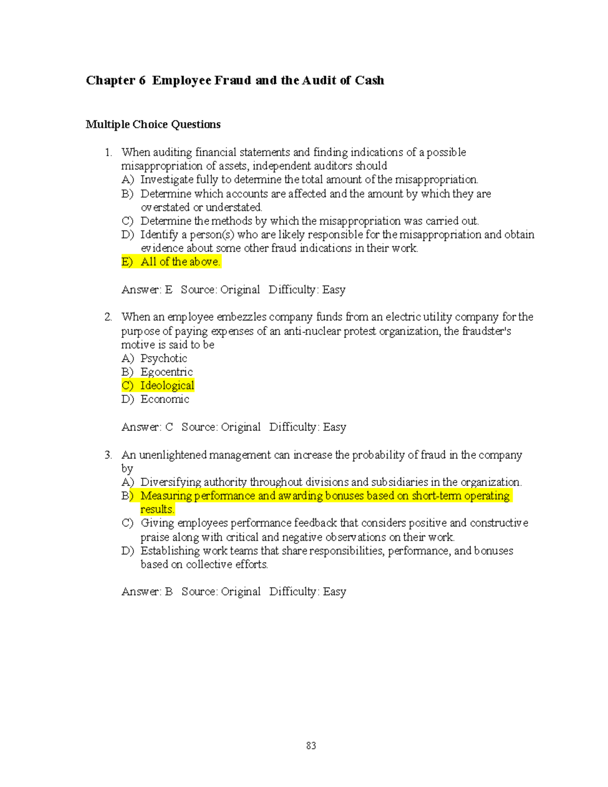 6 Ch MC - 1 - Chapter 6, Employee Fraud M/C - Multiple Choice Questions ...