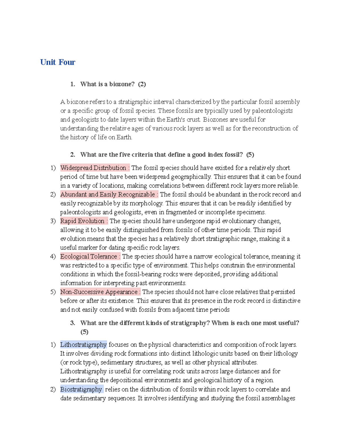 GEOL1022 Assignment 3 - Unit Four What is a biozone? (2) A biozone ...