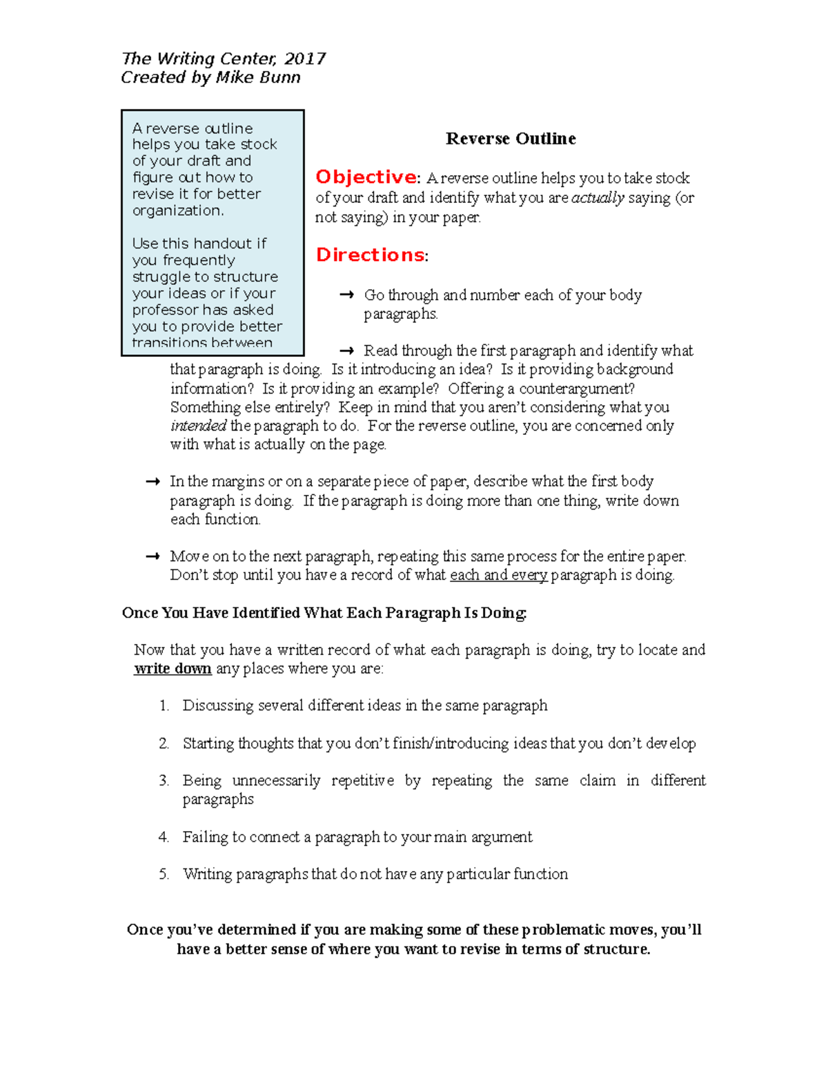 20 - assn 20 - The Writing Center, 2017 Created by Mike Bunn Reverse ...