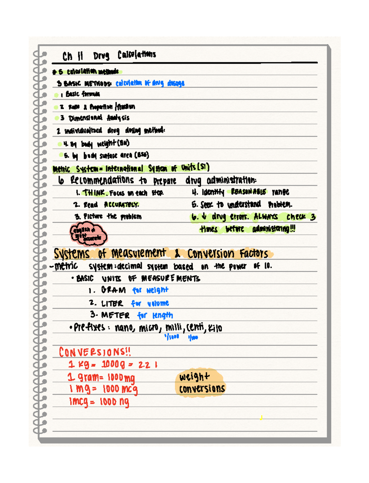 Pharm lecture notes - SubjectCh Il Drug Calculations 5 ...