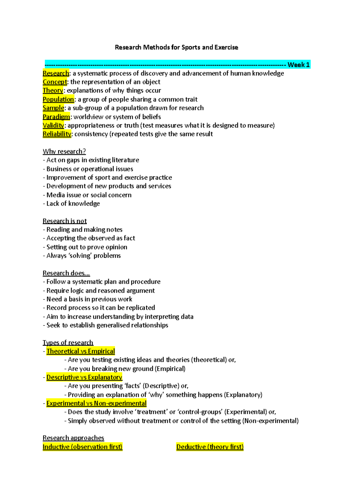 Research Methods for Sports and Exercise - Studocu