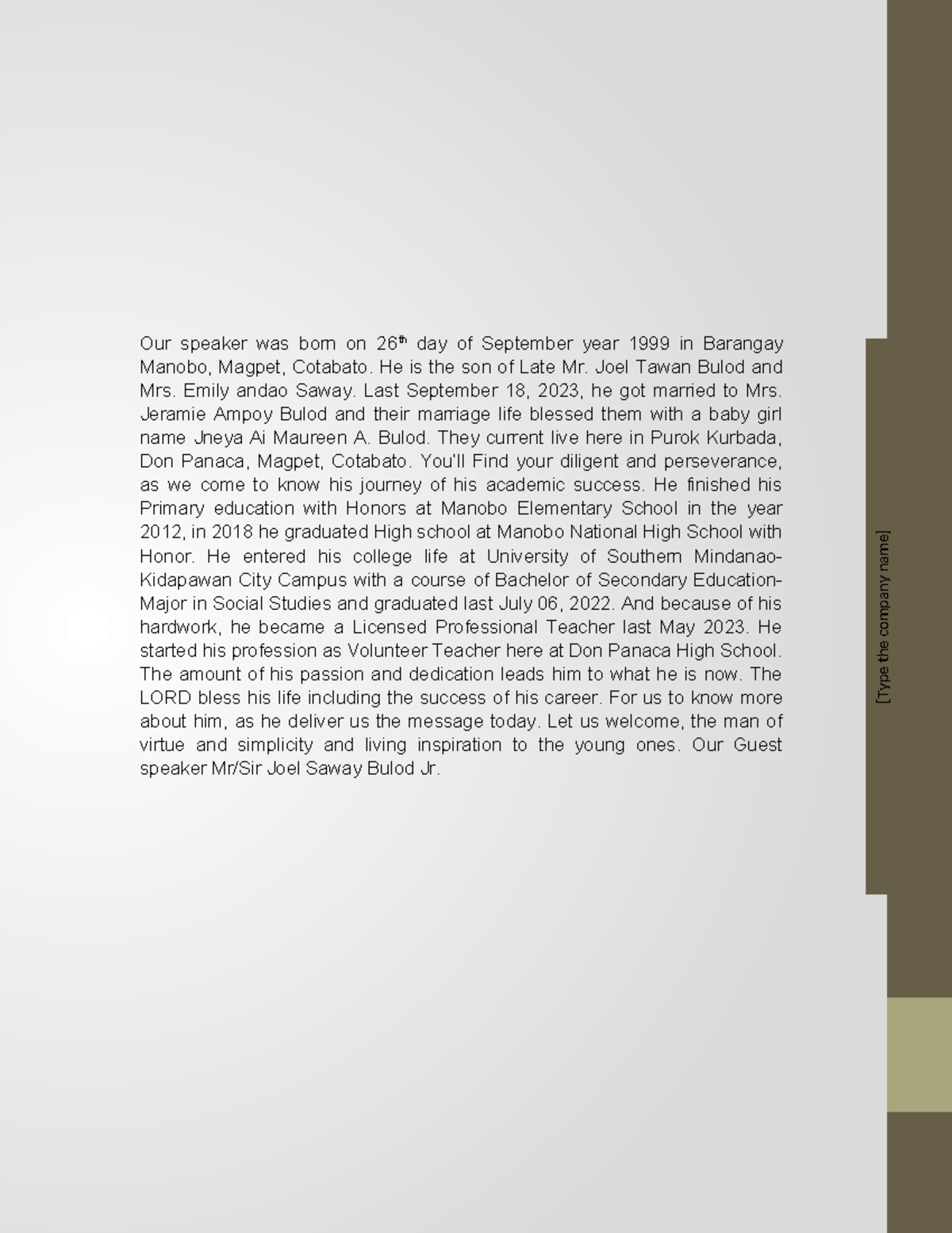 Intro - DVDVD - [Type the company name] Our speaker was born on 26th ...