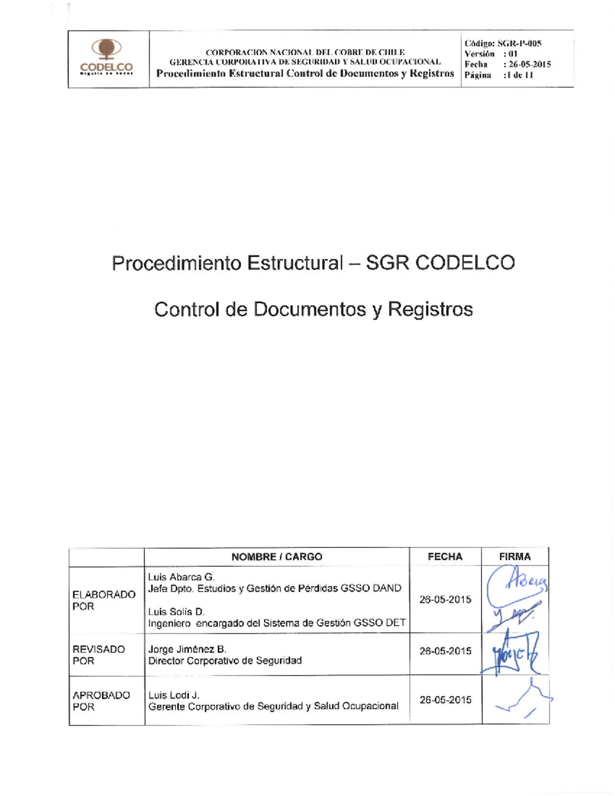 SGR-P-005 Procedimiento Estructural - SGR Codelco - Control de Documentos y Registros - Studocu