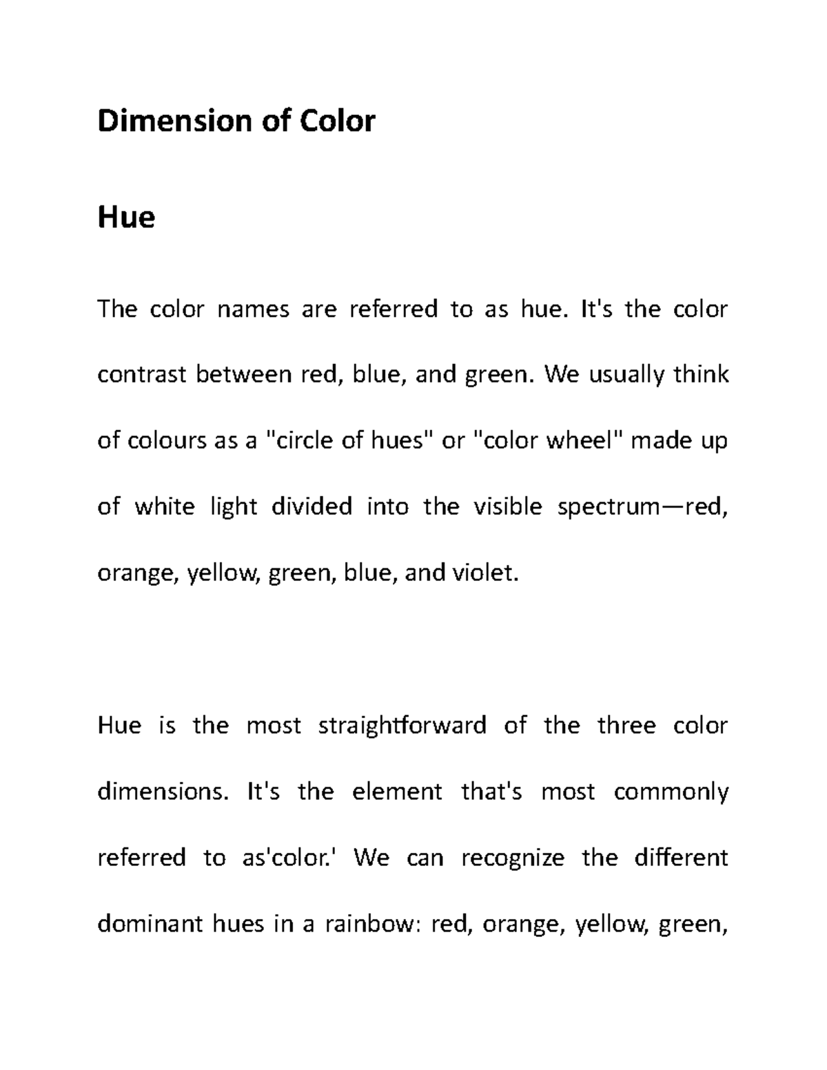 Dimension of Color - Multimedia Animation - DHVSU - Studocu