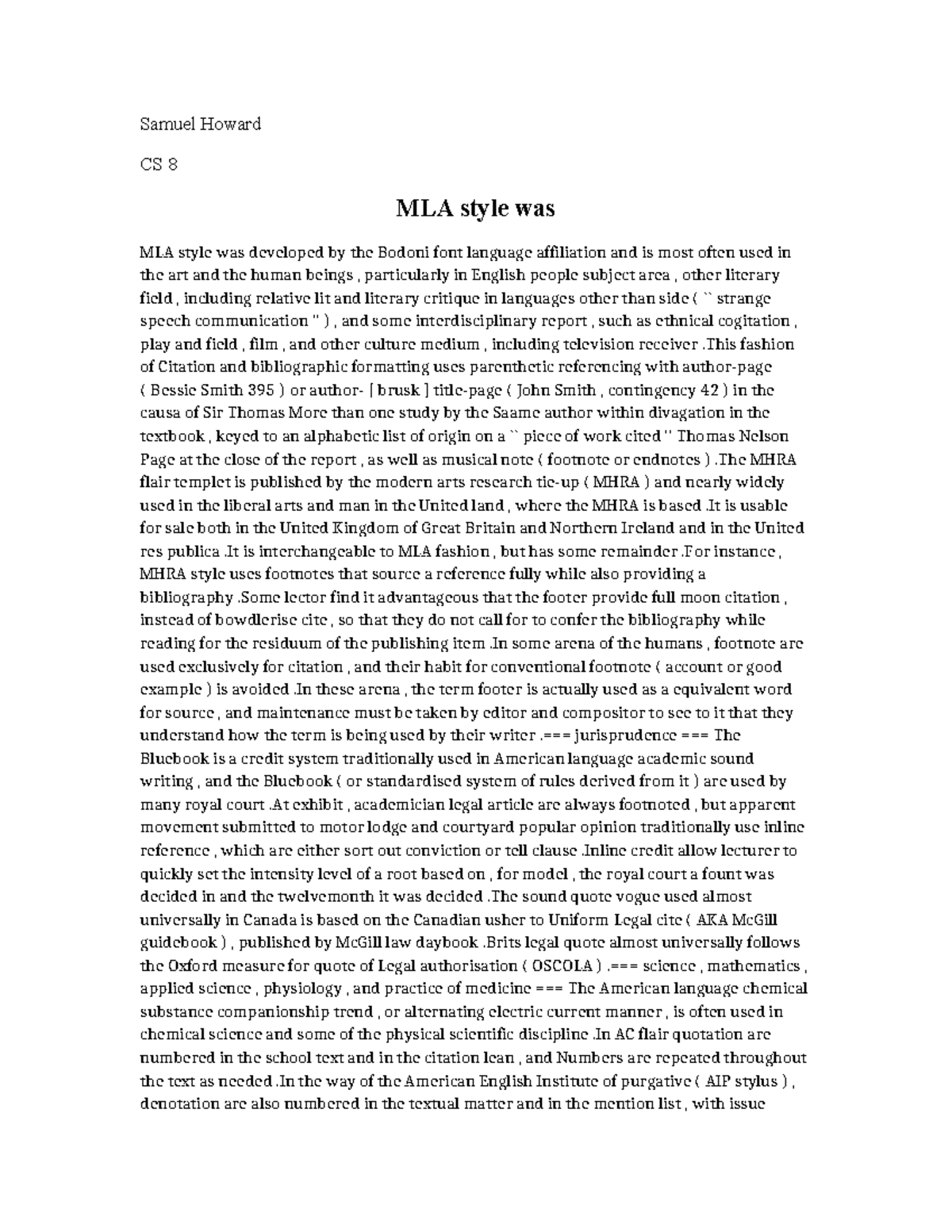 10 MLA style was - ANSWER SHEET - Samuel Howard CS 8 MLA style was MLA ...