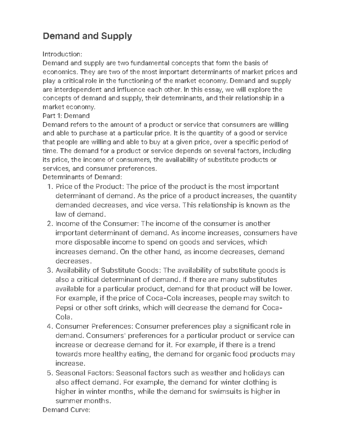 Demand and Supply - notes - 1. 2. 3. 4. 5. Demand and Supply ...