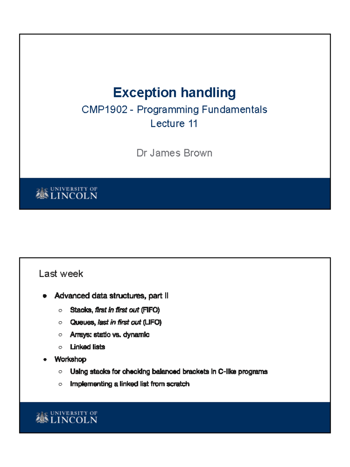 CMP1902 Week13 Exception Handling (accessible version) - Exception ...