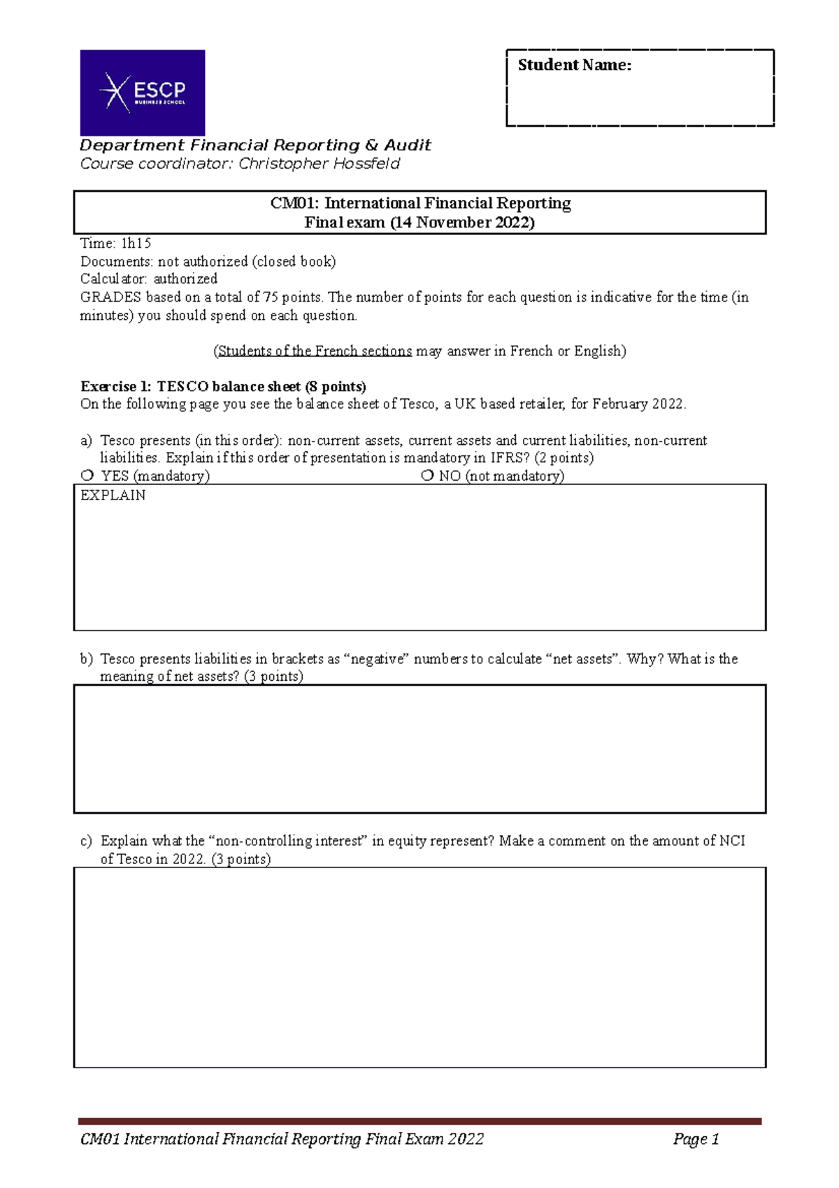 Mock Exam CM01 from Nov 2022 final - Department Financial Reporting ...