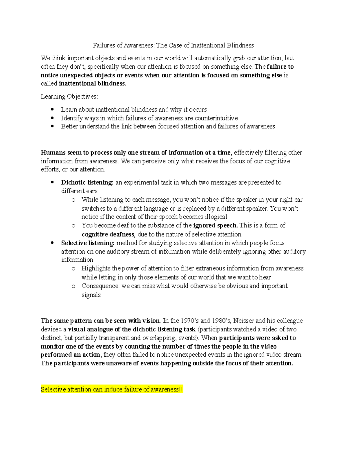 Failures of Awareness - The Case of Inattentional Blindness - The ...