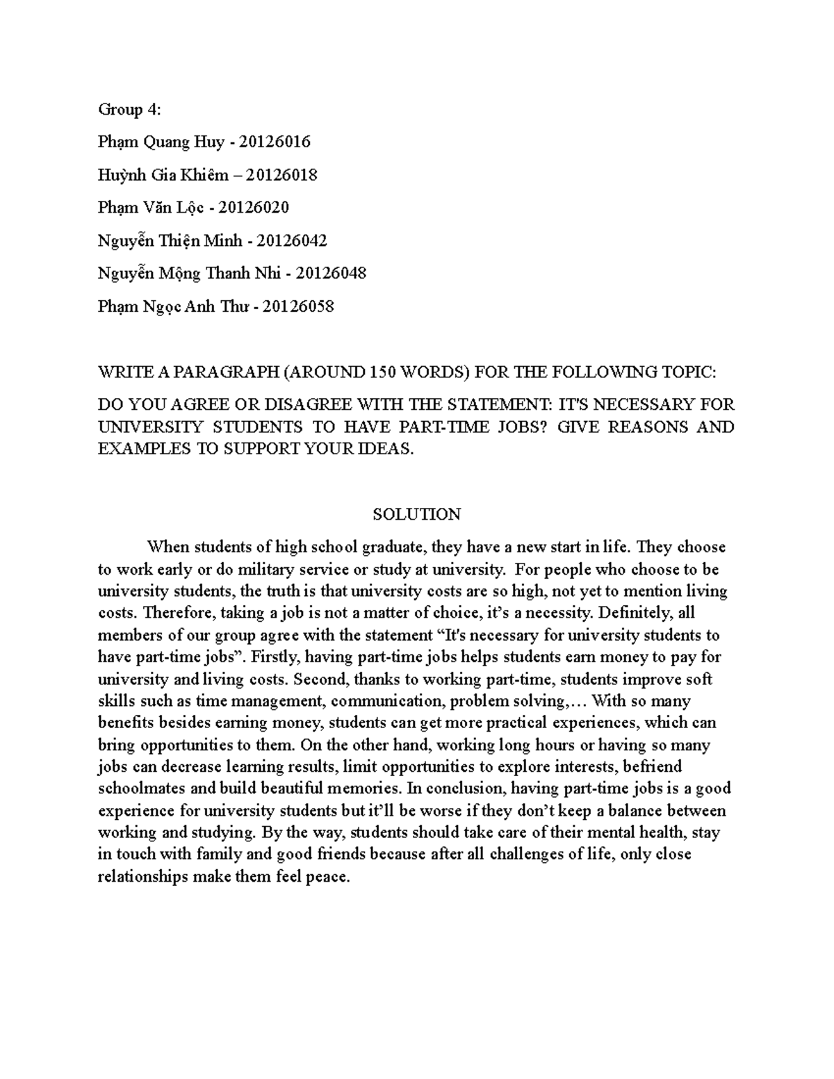 Writing Practice (FOR Group Score) Group 4 20VP - Group 4: Phạm Quang ...