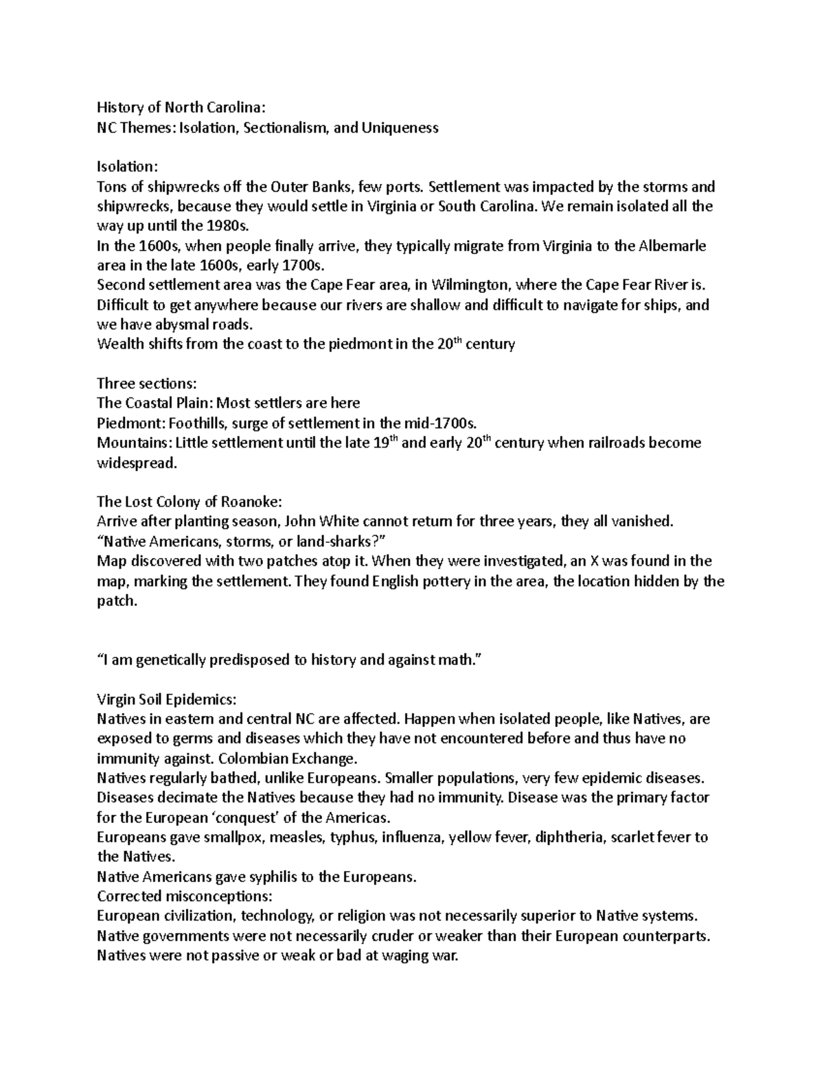 History of North Carolina: Isolation Sectionalism and Uniqueness - Studocu