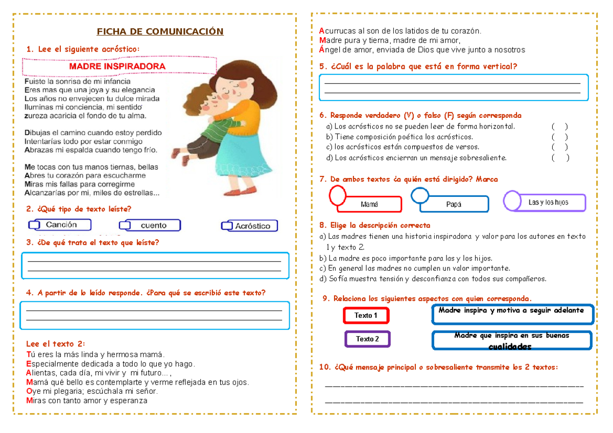Ficha COM Leemos Acrosticos - FICHA DE COMUNICACIÓN 1. Lee el siguiente ...