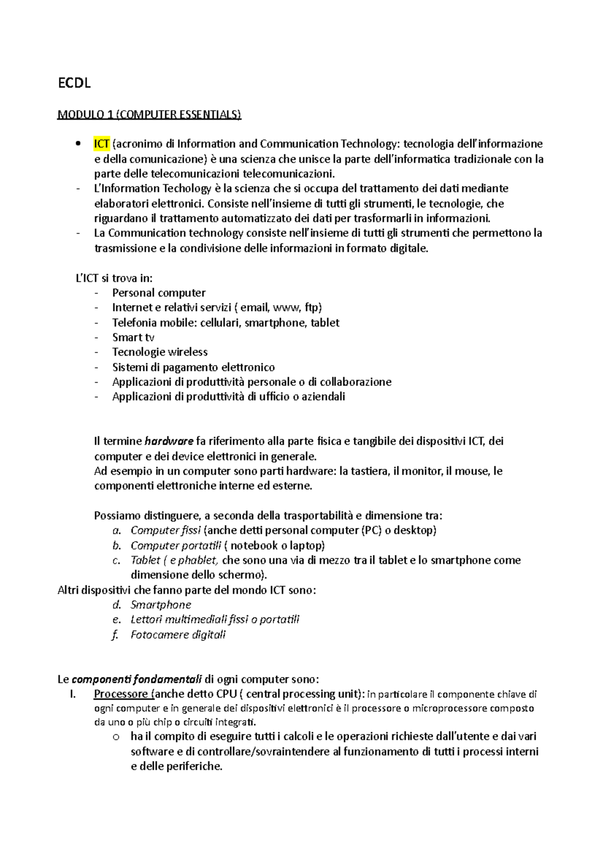 ECDL - riassunto dei video bocconi sui vari moduli ecdl - ECDL MODULO 1 (COMPUTER ESSENTIALS ...