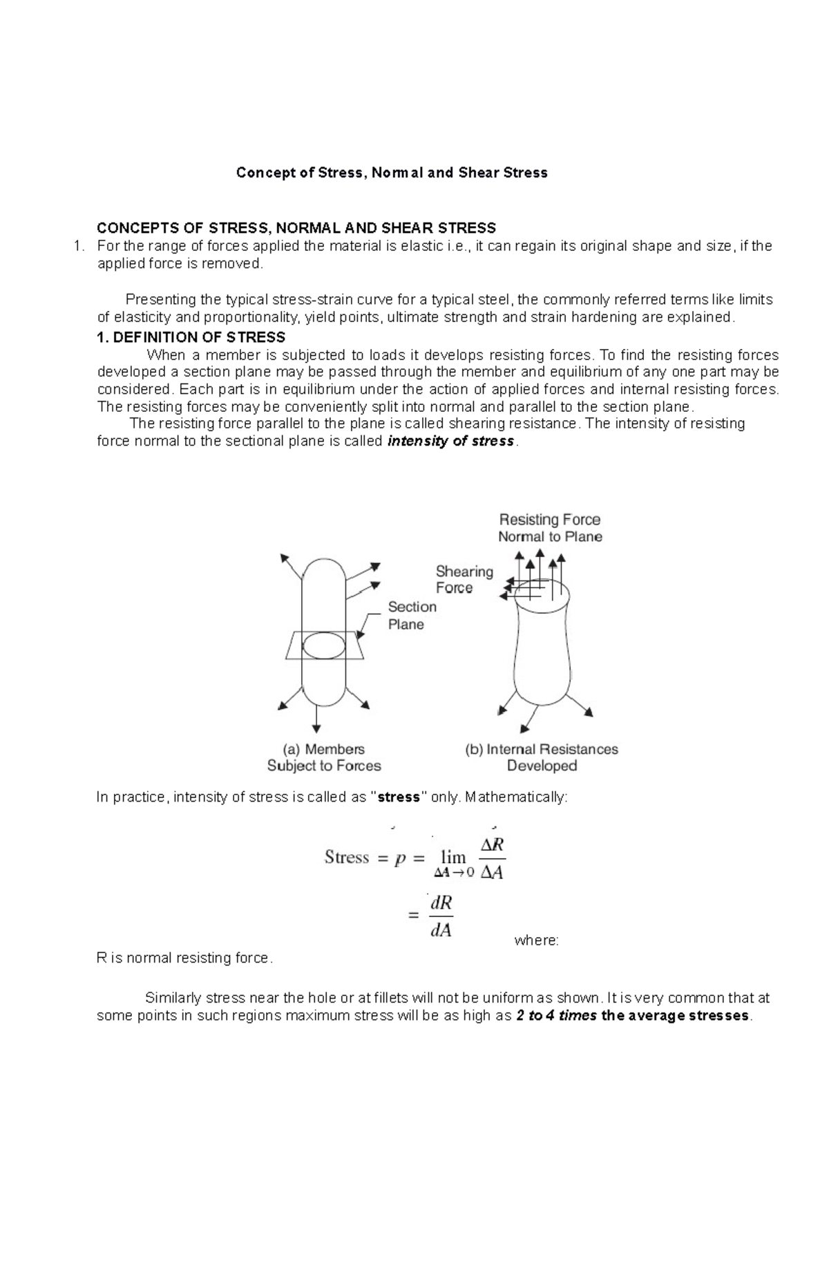 Concept of Stress Normal and Shear Stress - Concept of Stress, Normal ...