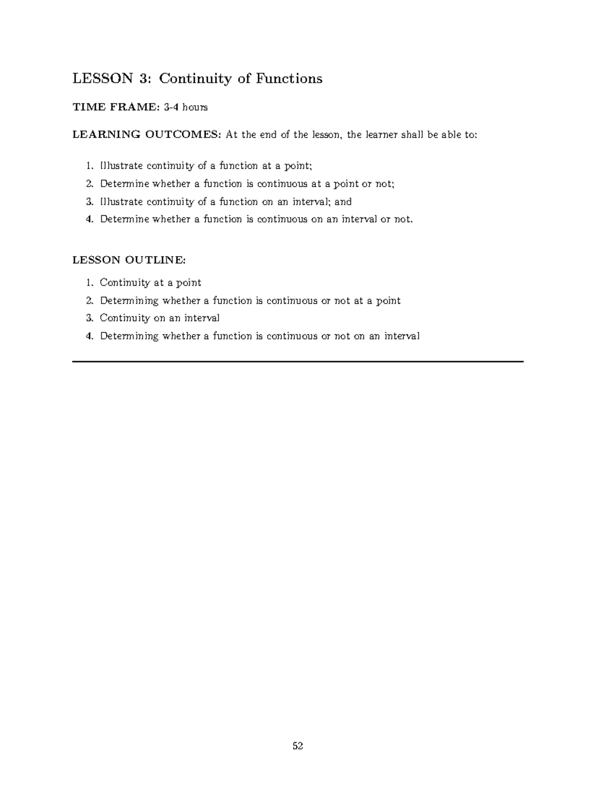 Basic Calculus Monday Tuesday - LESSON 3: Continuity of Functions TIME ...