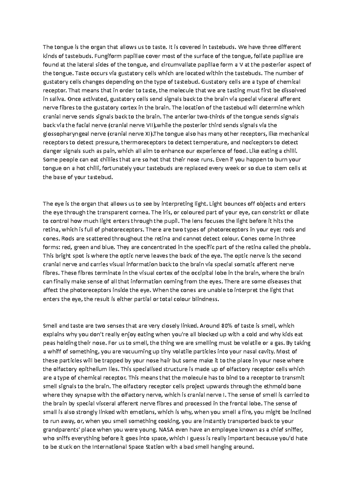 Bio notes - The tongue is the organ that allows us to taste. It is ...