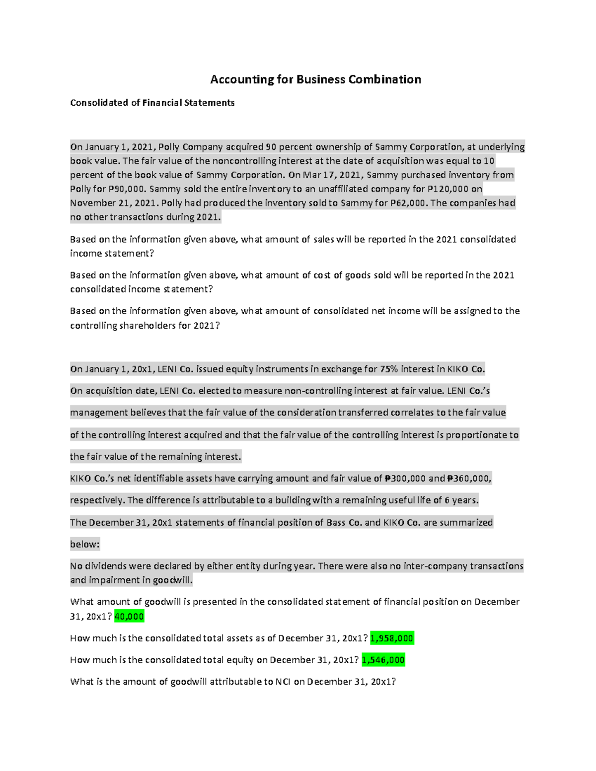 Consolidated Financial Statements - Accounting for Business Combination ...