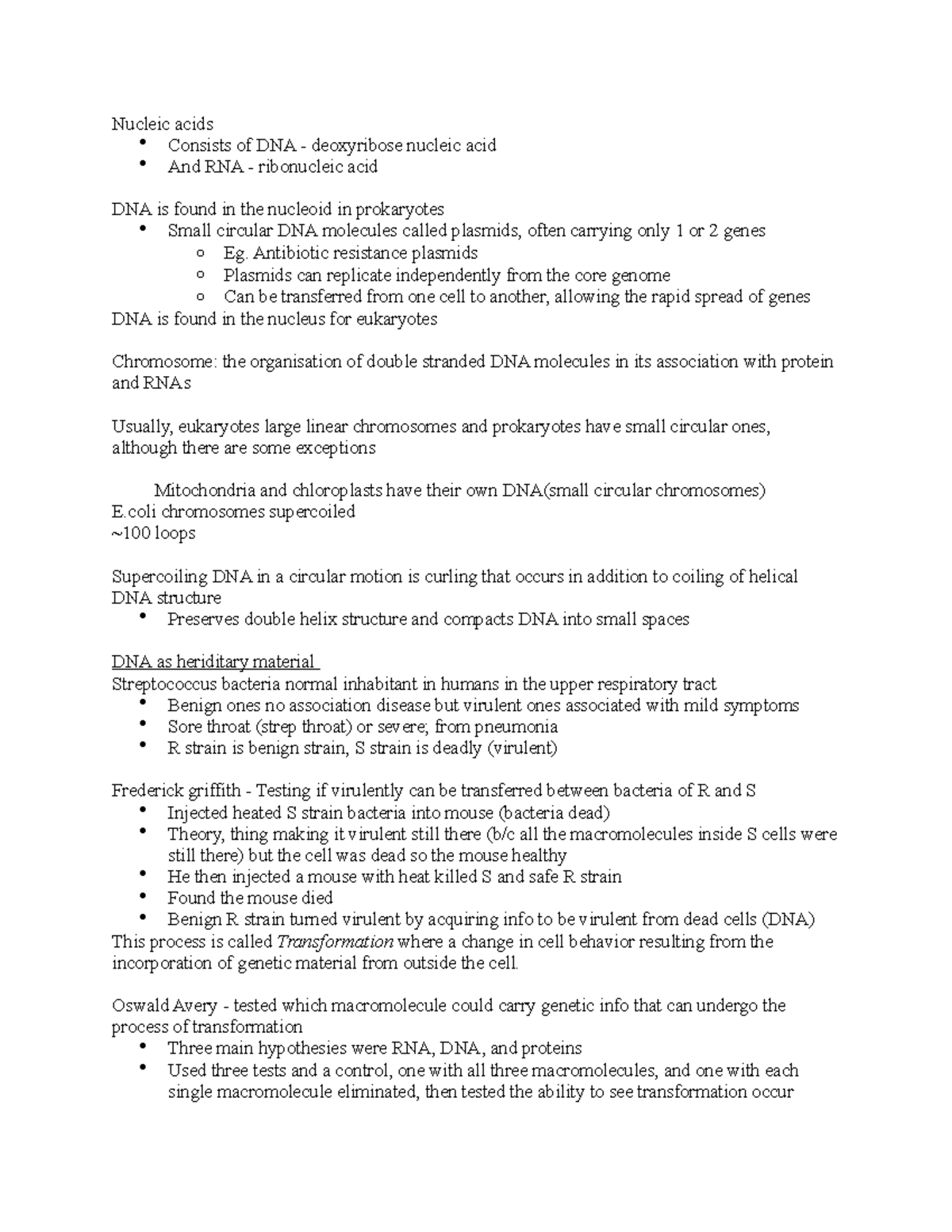 T1M4 module notes - Nucleic acids Consists of DNA - deoxyribose nucleic ...