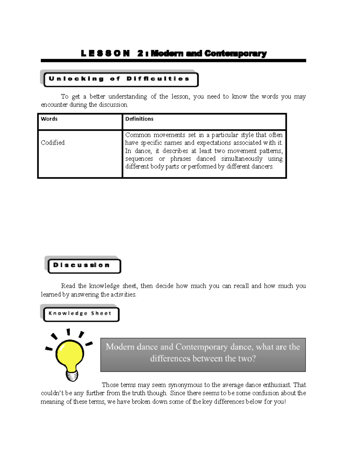 Modern and Contemporary handouts - L E S S O N 2 : Modern and ...