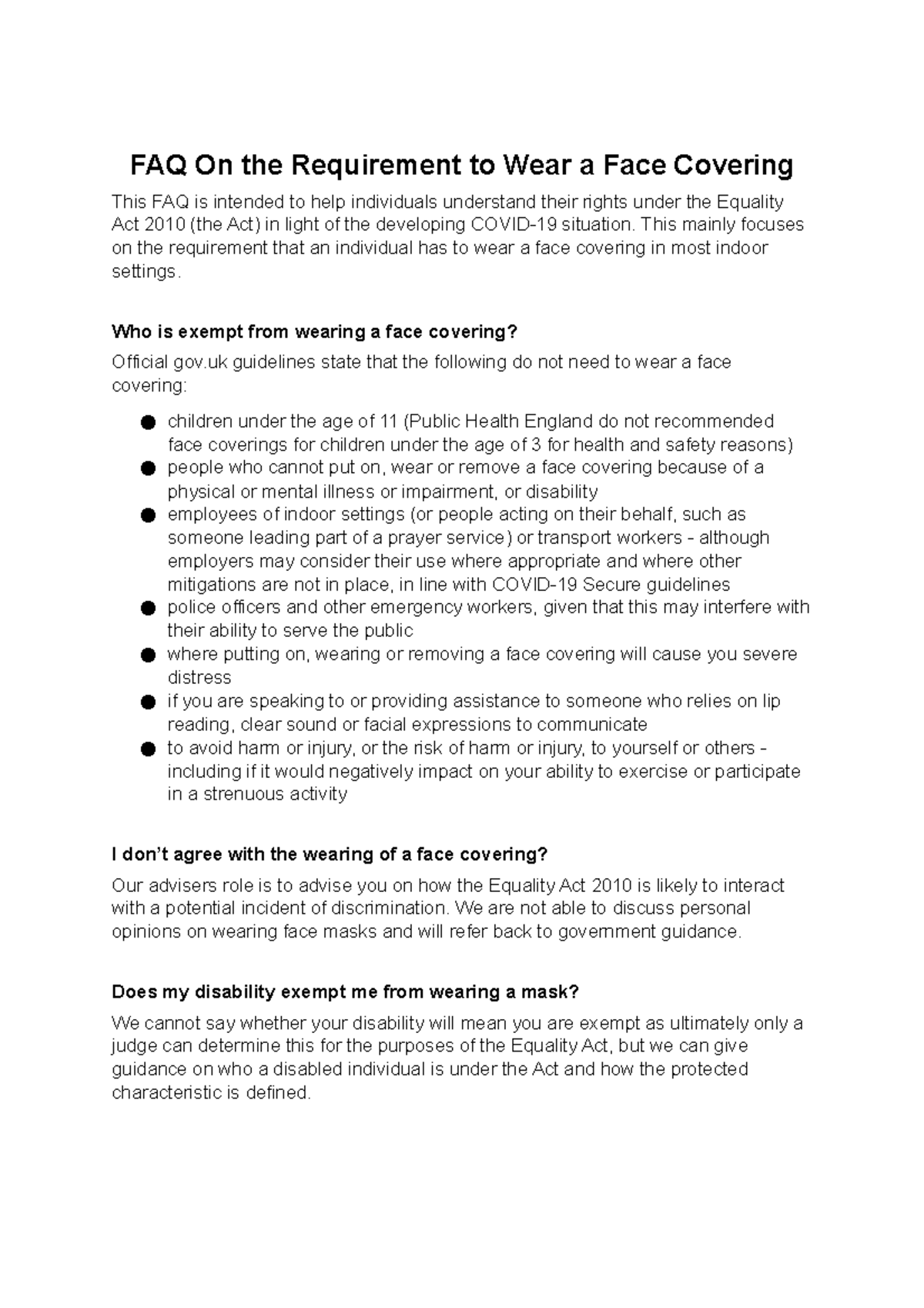 FAQ Regarding Facemasks - FAQ On the Requirement to Wear a Face ...