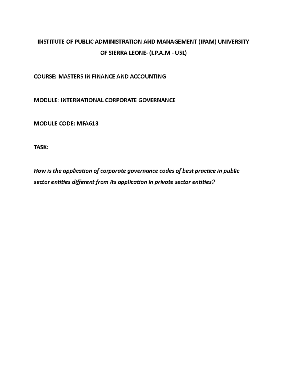 Differences IN THE Application OF Corporate Governance Codes OF BEST ...