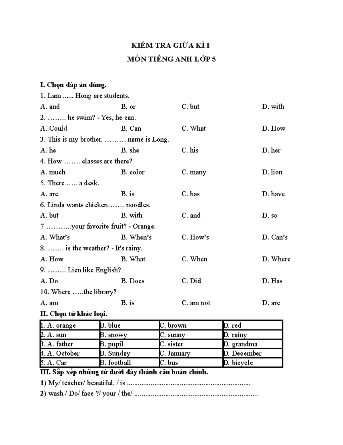 KT GIỮA HK1 TIẾNG ANH 5aid skjdk sdajksd - KIỂM TRA GIỮA KÌ I MÔN TIẾNG ...