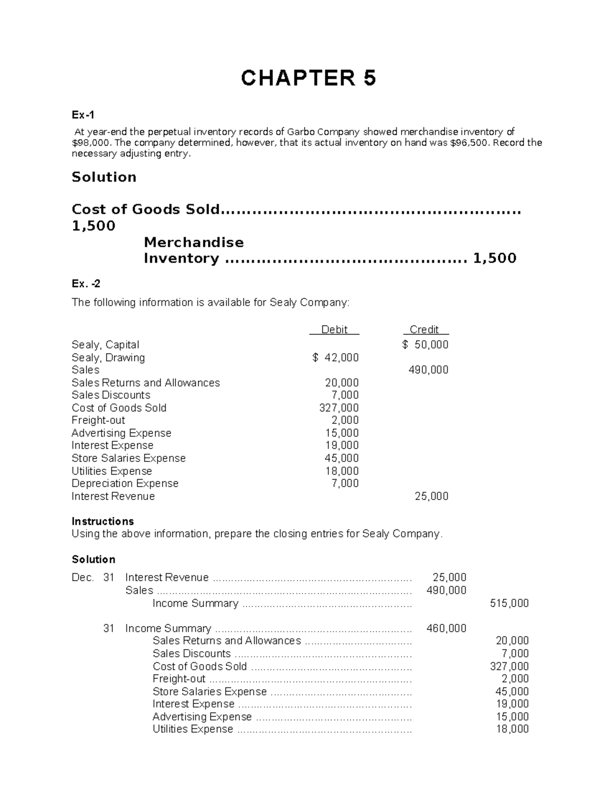 Chap 5-More solved prob - CHAPTER 5 Ex- At year-end the perpetual inventory records of Garbo ...