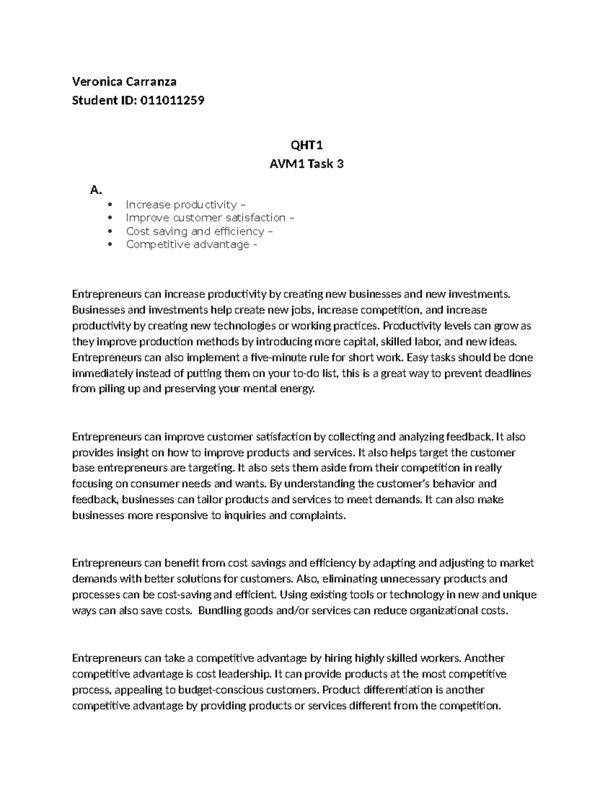 QHT1 Task 3 - Veronica Carranza Student ID: 011011259 QHT AVM1 Task 3 A ...