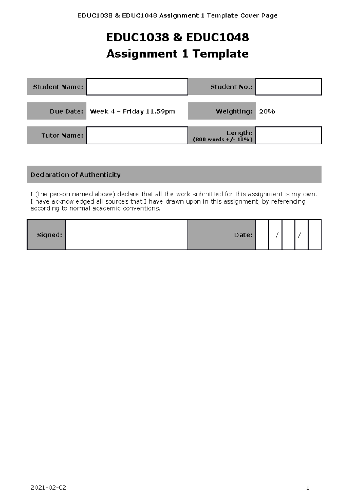 EDUC10348 Assignment 1 Templates(1) - EDUC1038 & EDUC1048 Assignment 1 ...