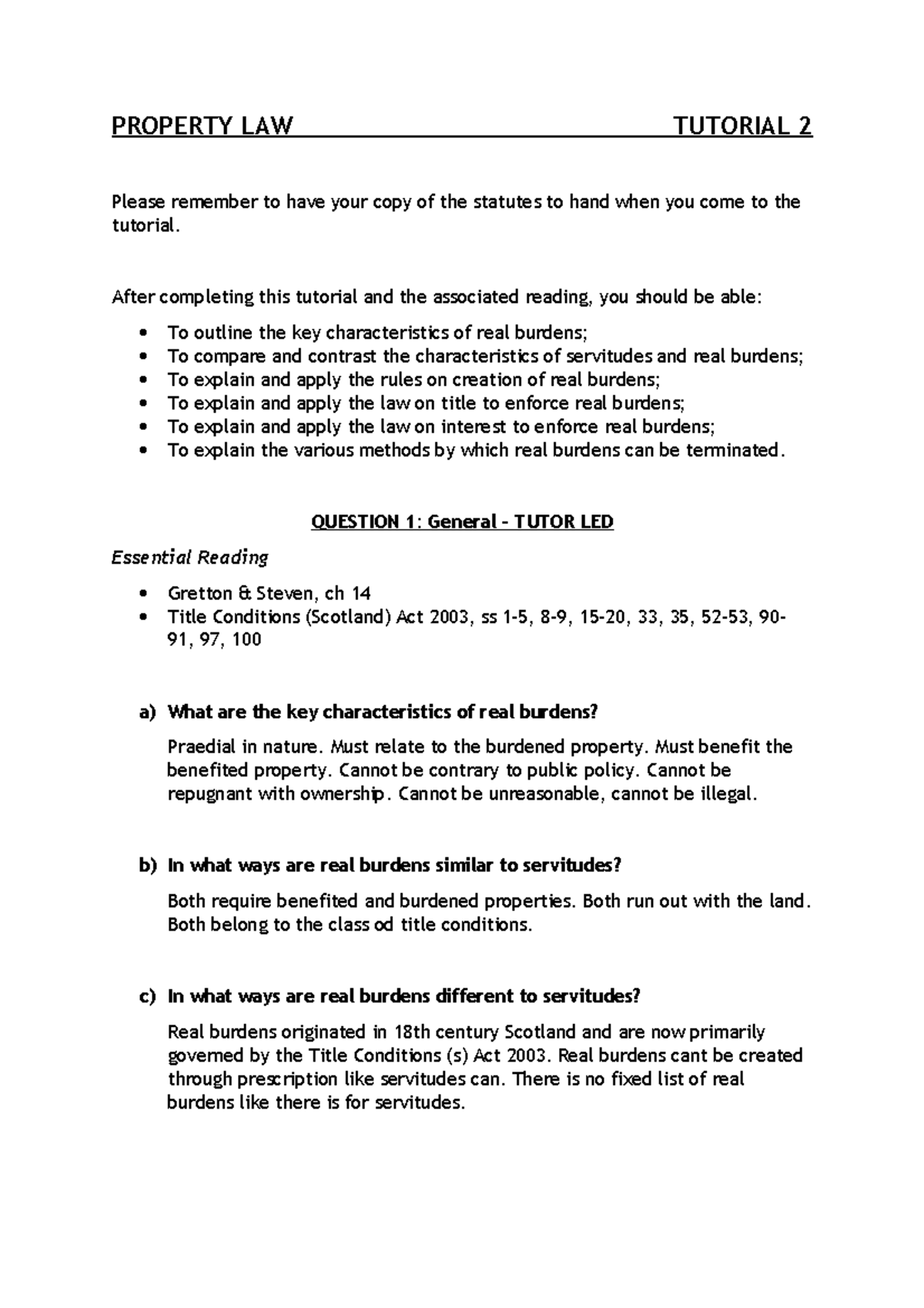 Tutorial 7 - PROPERTY LAW TUTORIAL 2 Please remember to have your copy ...