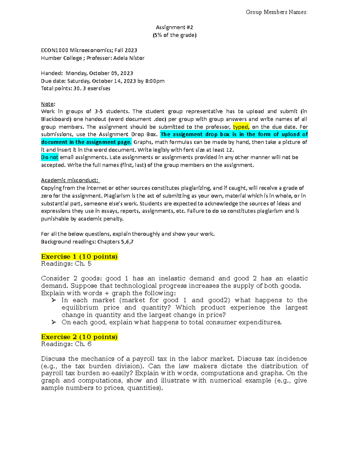 Hwk2 23class - Assignment 2 - Econ 1000 - Group Members Names ...