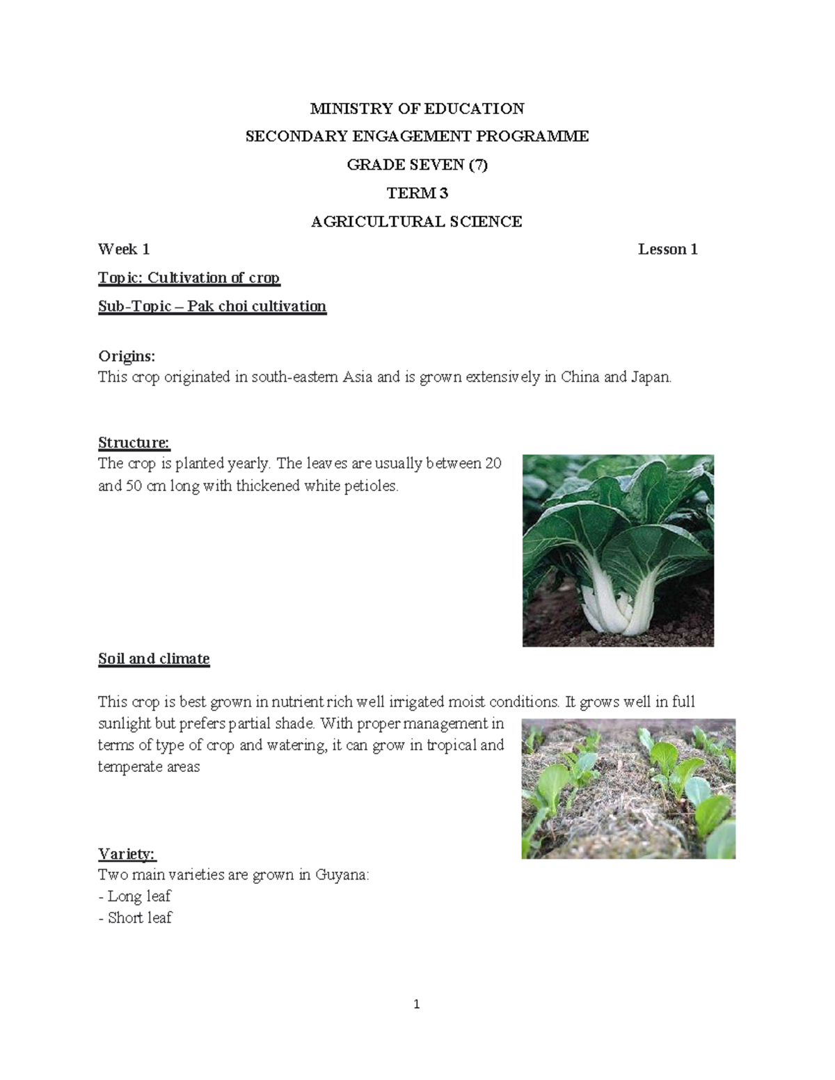Grade 7 Agriculture Science - 2021 - Term 3 - MINISTRY OF EDUCATION ...