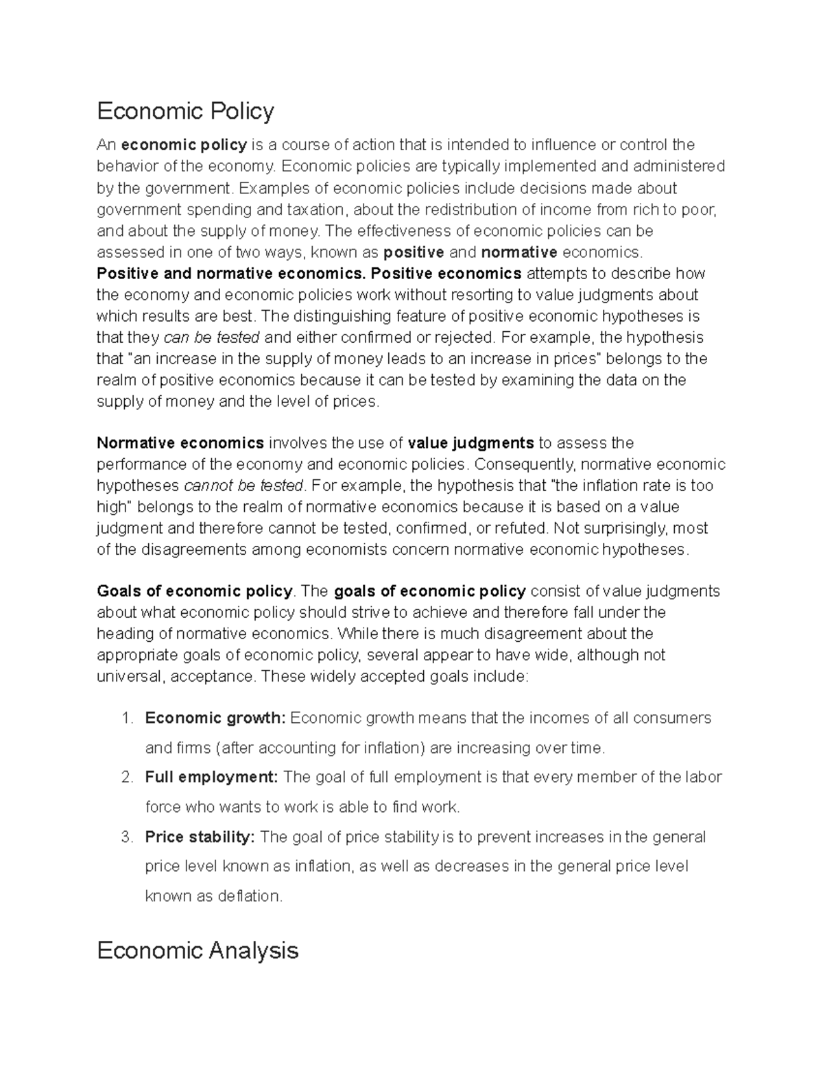 Introduction to Economic - Economic Policy An economic policy is a ...