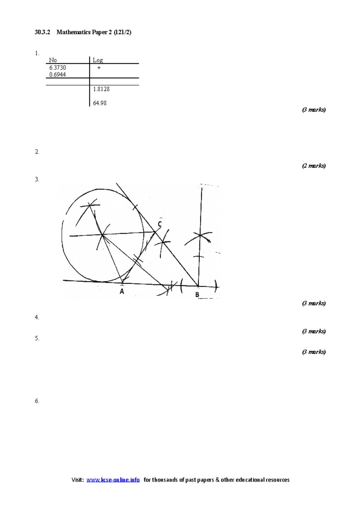 2008 KCSE Mathematics Paper 2 MS - Electrical engineering - 30.3 Mathematics Paper 2 (121/2) 1 ...