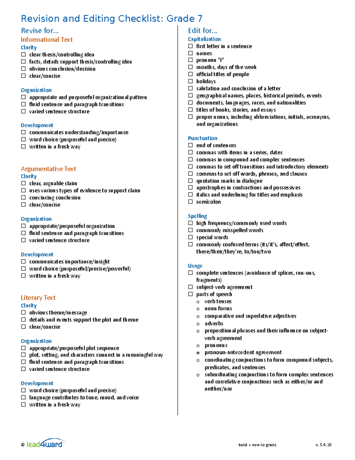Rev edit checklist 07 - test prep - Revision and Editing Checklist ...