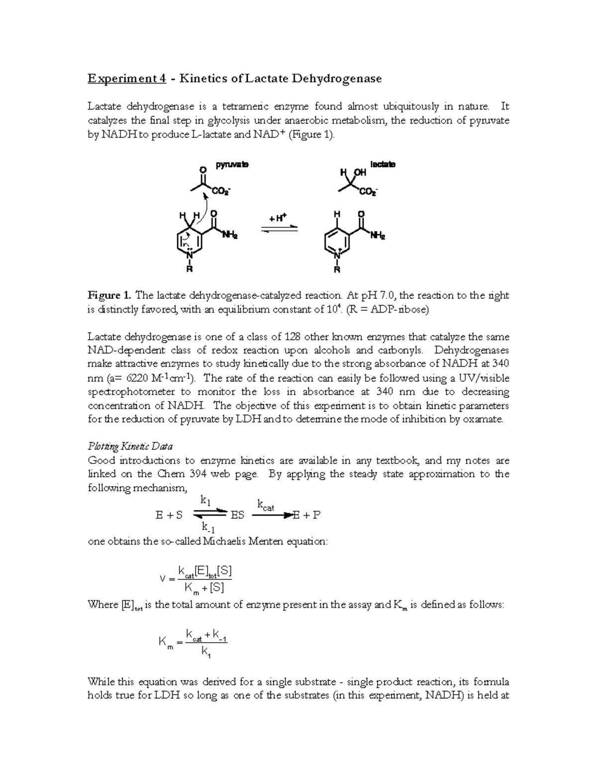 Exp4 kinetics_ practical work - Experiment 4 - Kinetics of Lactate ...