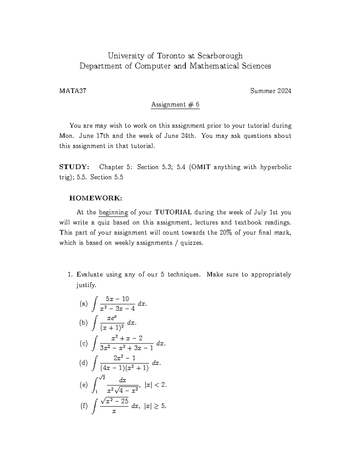 A6 S24 - Assignment 6 - University of Toronto at Scarborough Department of Computer and ...
