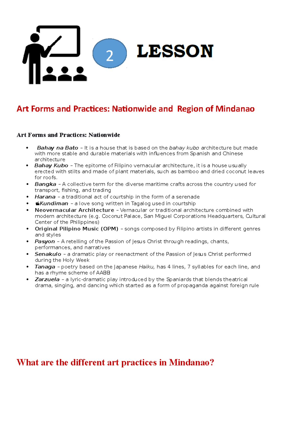 CPAR Art Forms and Practices module 2 - Art Forms and Practices ...