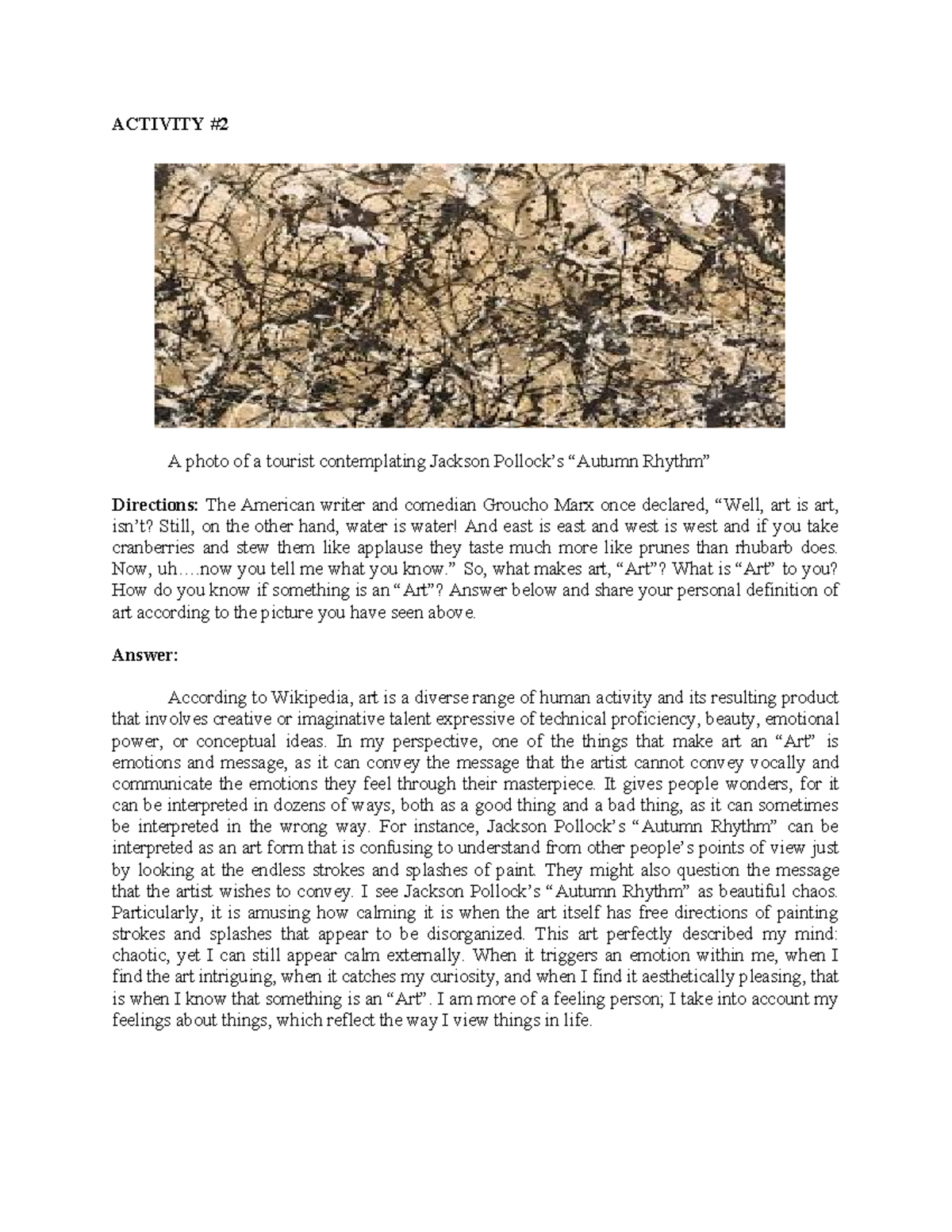 John Pollock's Autumn Rhythm - ACTIVITY A photo of a tourist ...