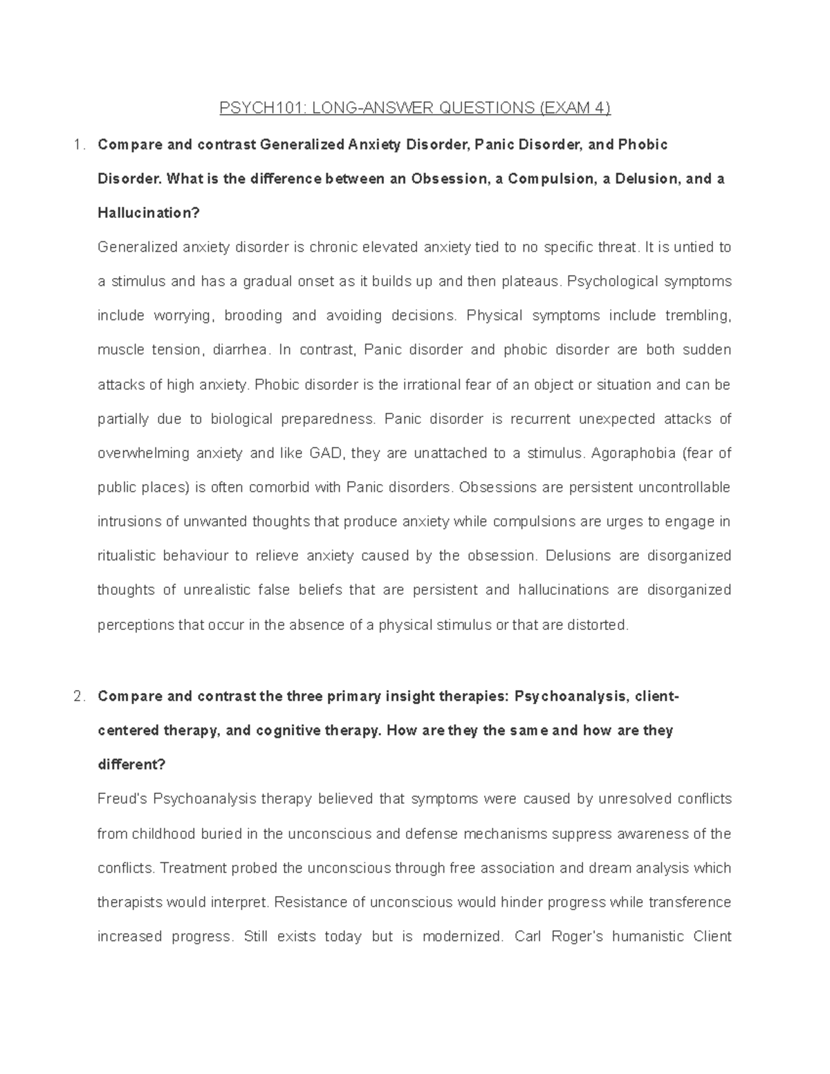 FINAL EXAM R December 2018 Questions And Answers PSYCH101 LONG
