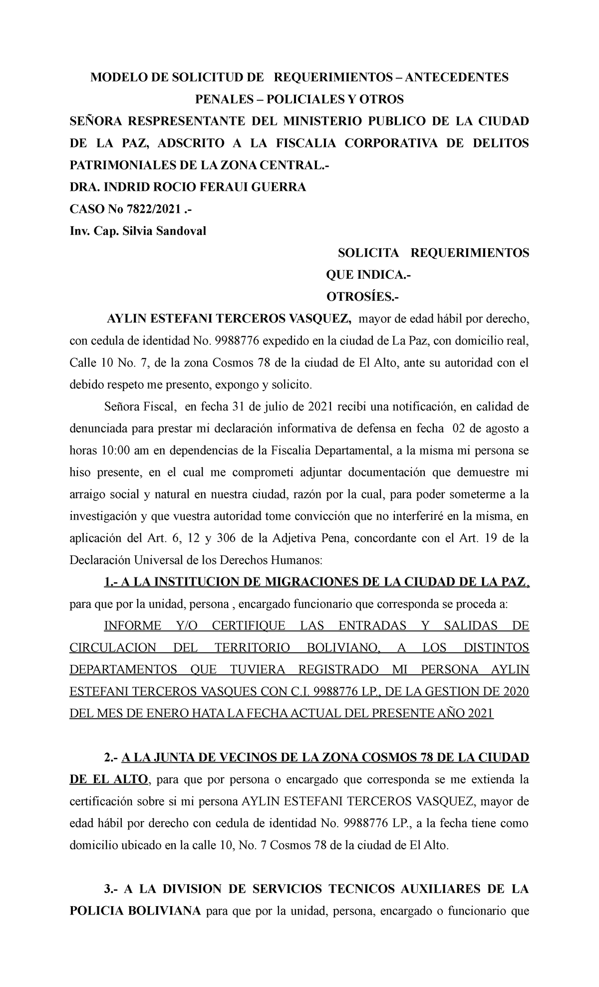 Solicitud DE Requerimiento – Antecedentes Penales - MODELO DE SOLICITUD ...