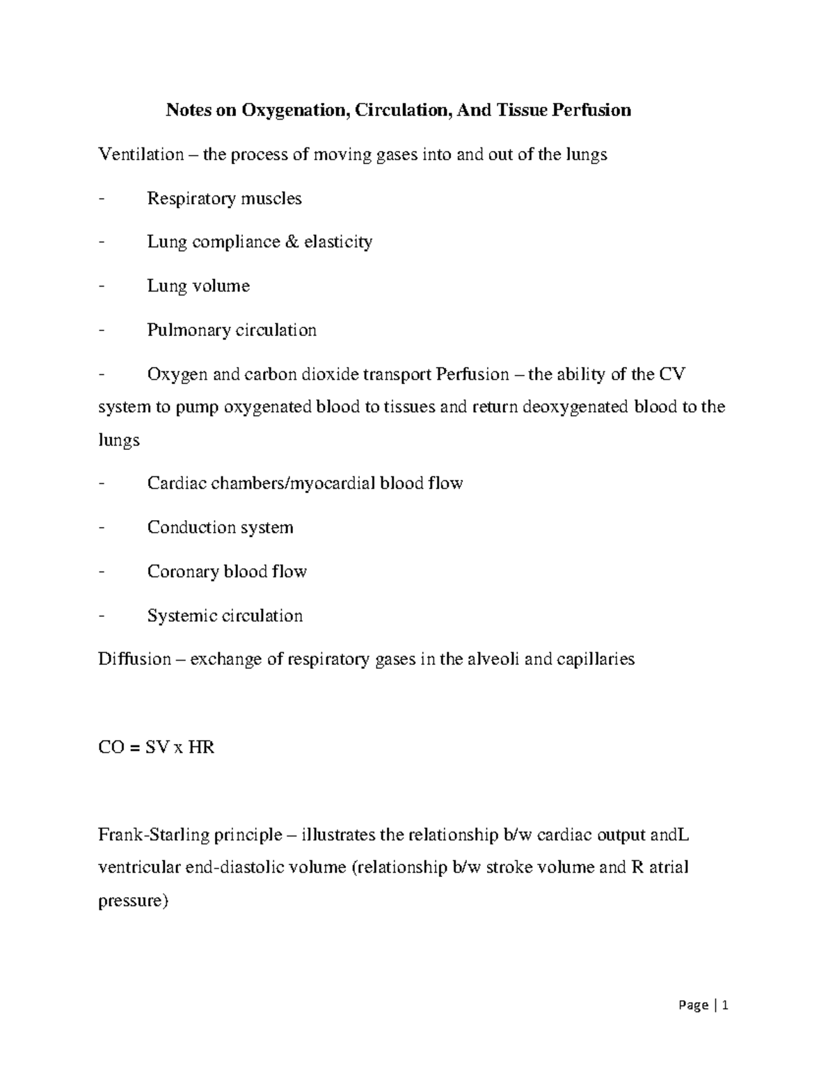 Notes on Oxygenation, Circulation, And Tissue Perfusion - o Hypoxia ...