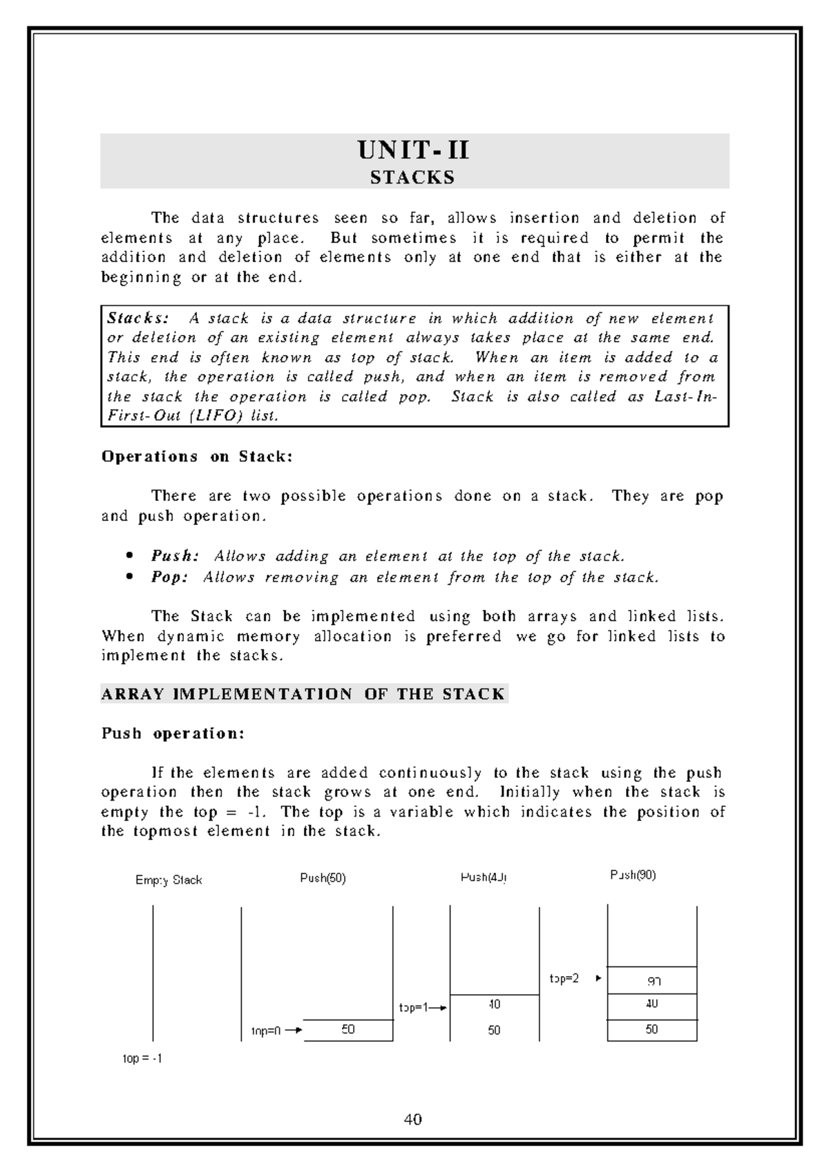 Stacks - UNIT- II STACKS The dat a stru c t u r e s seen so far, allows ...
