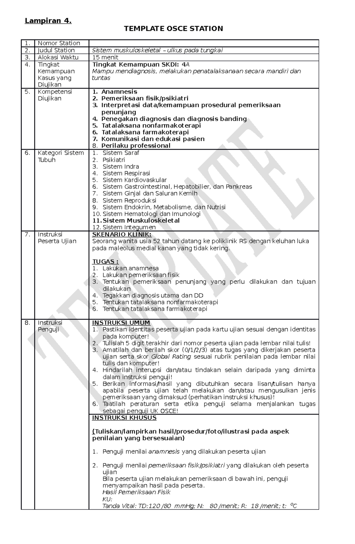 Ulkus pada tungkai - ...... - Lampiran 4. TEMPLATE OSCE STATION Nomor Station Judul Station ...
