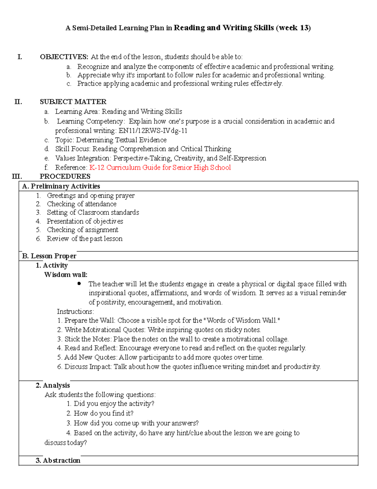 Improve Learning Plan 10 13 - A Semi-Detailed Learning Plan in Reading ...