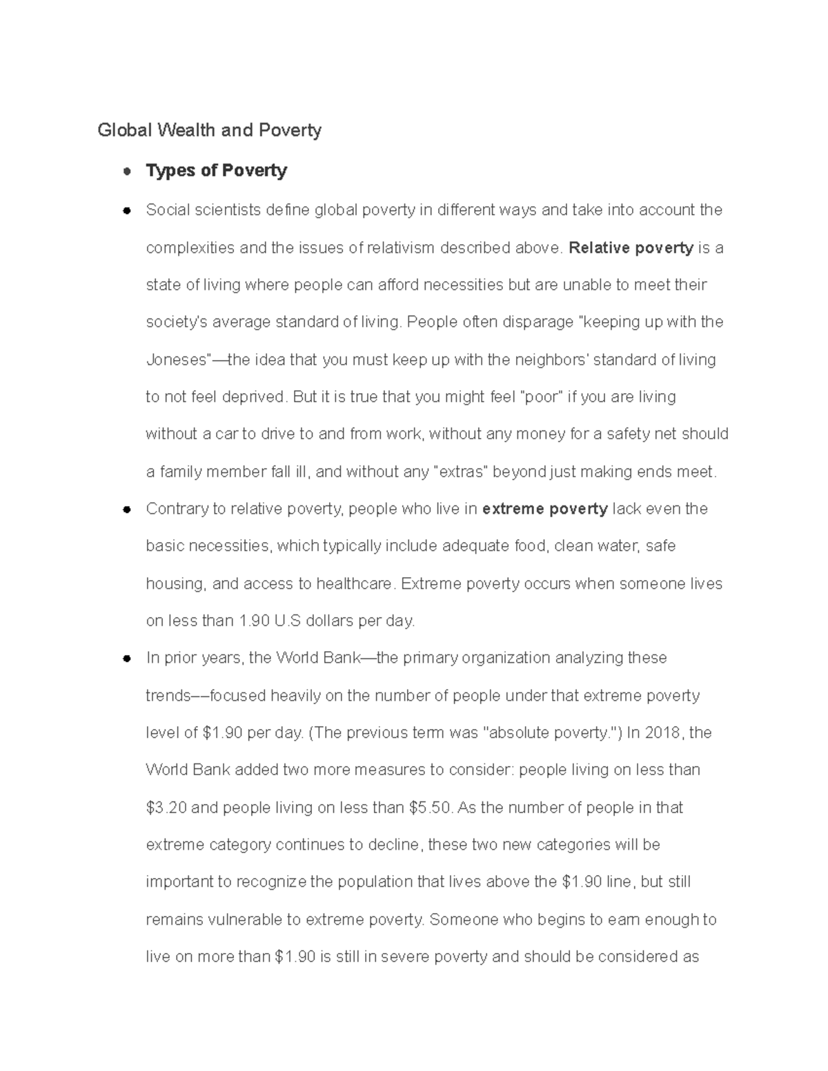 SOCI- Global Wealth and Poverty - Global Wealth and Poverty Types of ...